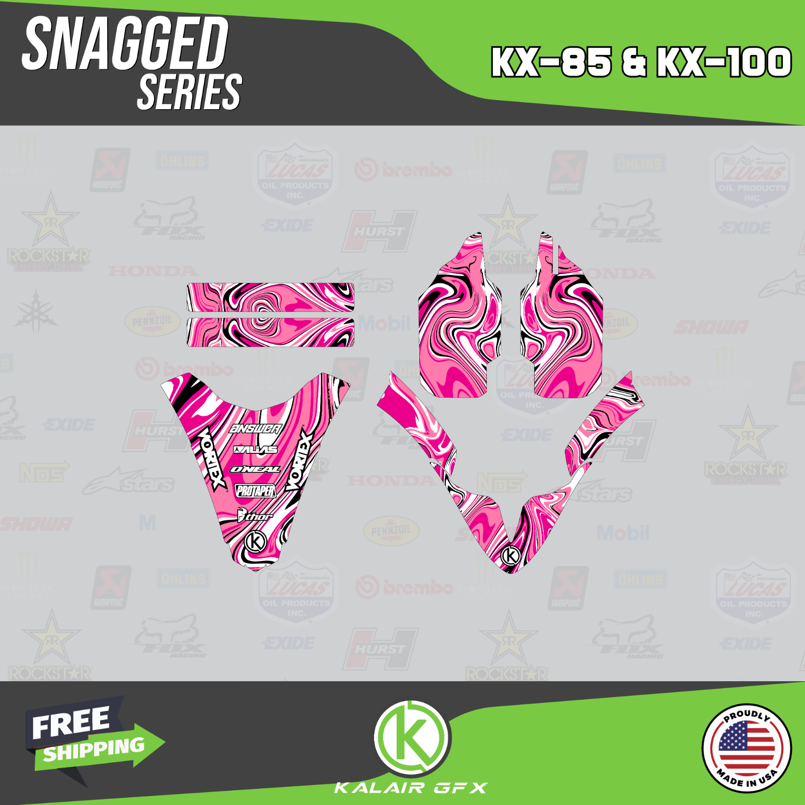 Graphics Kit for Kawasaki KX85 KX100(2014-2021) KX 85 KX 100 Snagged ...