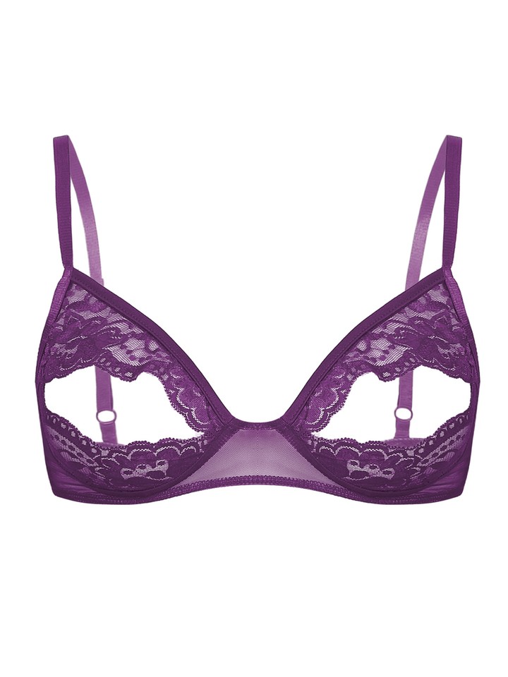 Womens Sexy Bralette Sheer Lace Floral Lingerie Cutout Cupless Unlined ...