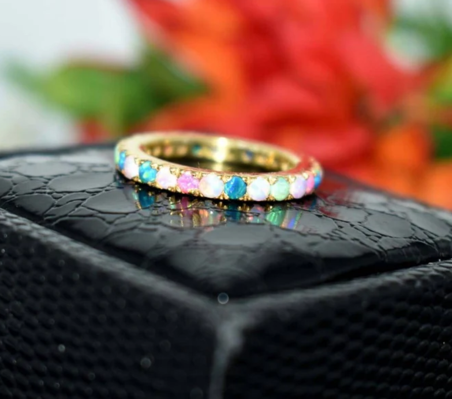 Opal Multi Band Sliver Ring Multi Opal Full Band Wedding Colorful Band ...