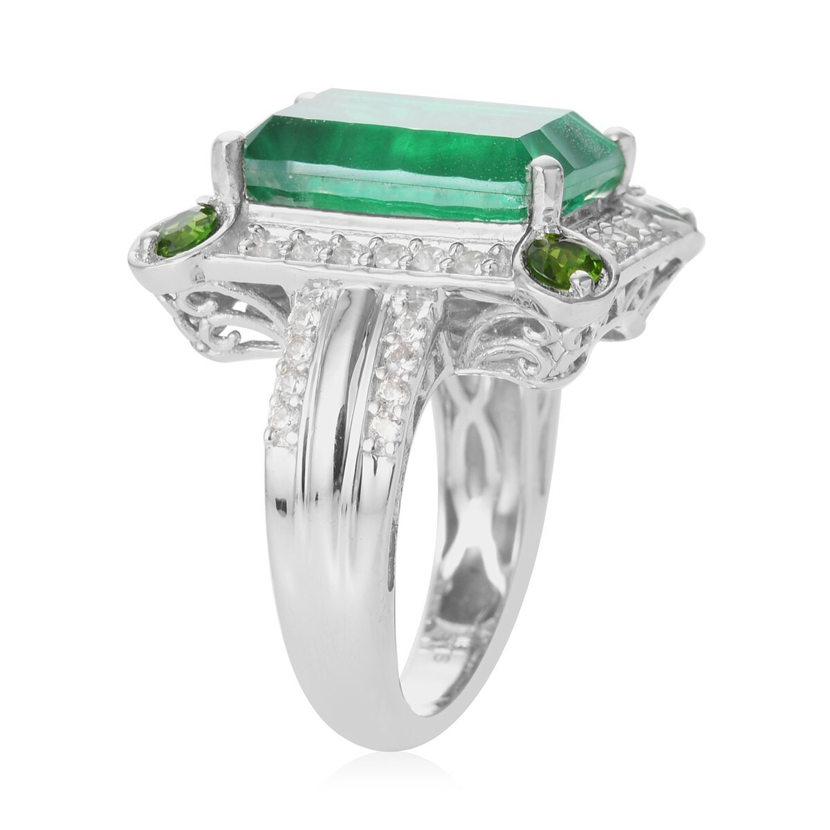 Emeraldine Quartz, Multi Gemstone Platinum Over Sterling Silver Ring Sz ...