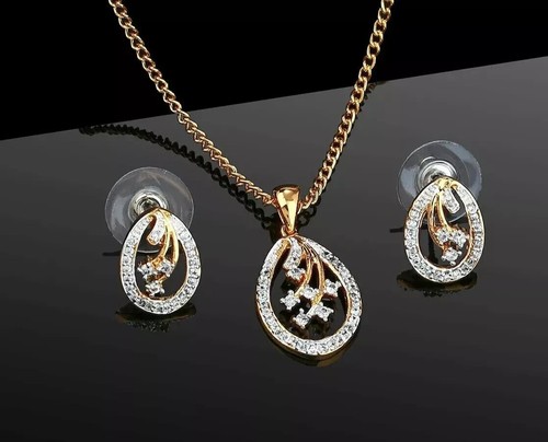 3Ct Round Lab-Created Diamond Pendant Jewelry Set 14K Yellow Gold ...