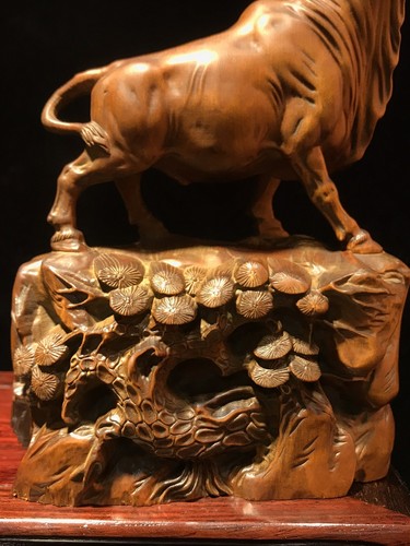 Chinese Old Boxwood carved wooden african statues ox decor statue cattle art | eBay