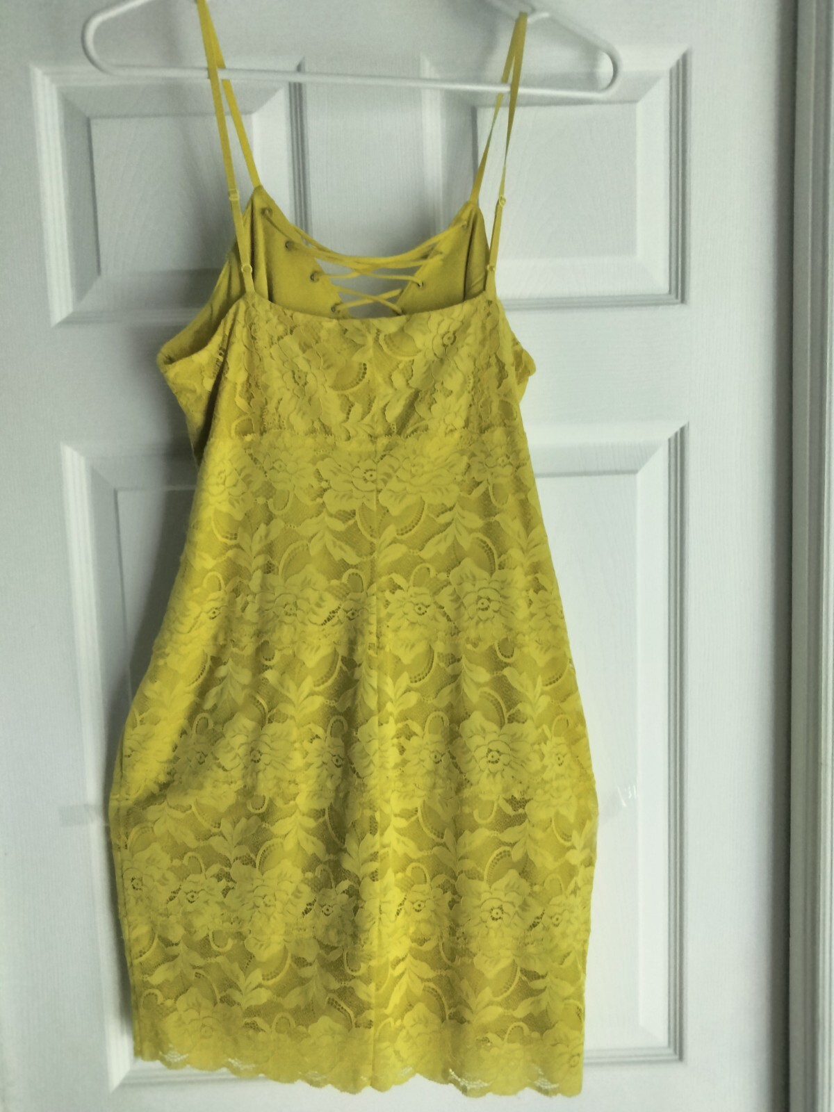 Yellow Guess floral lace adjustable spaghetti strap mini dress size L ...
