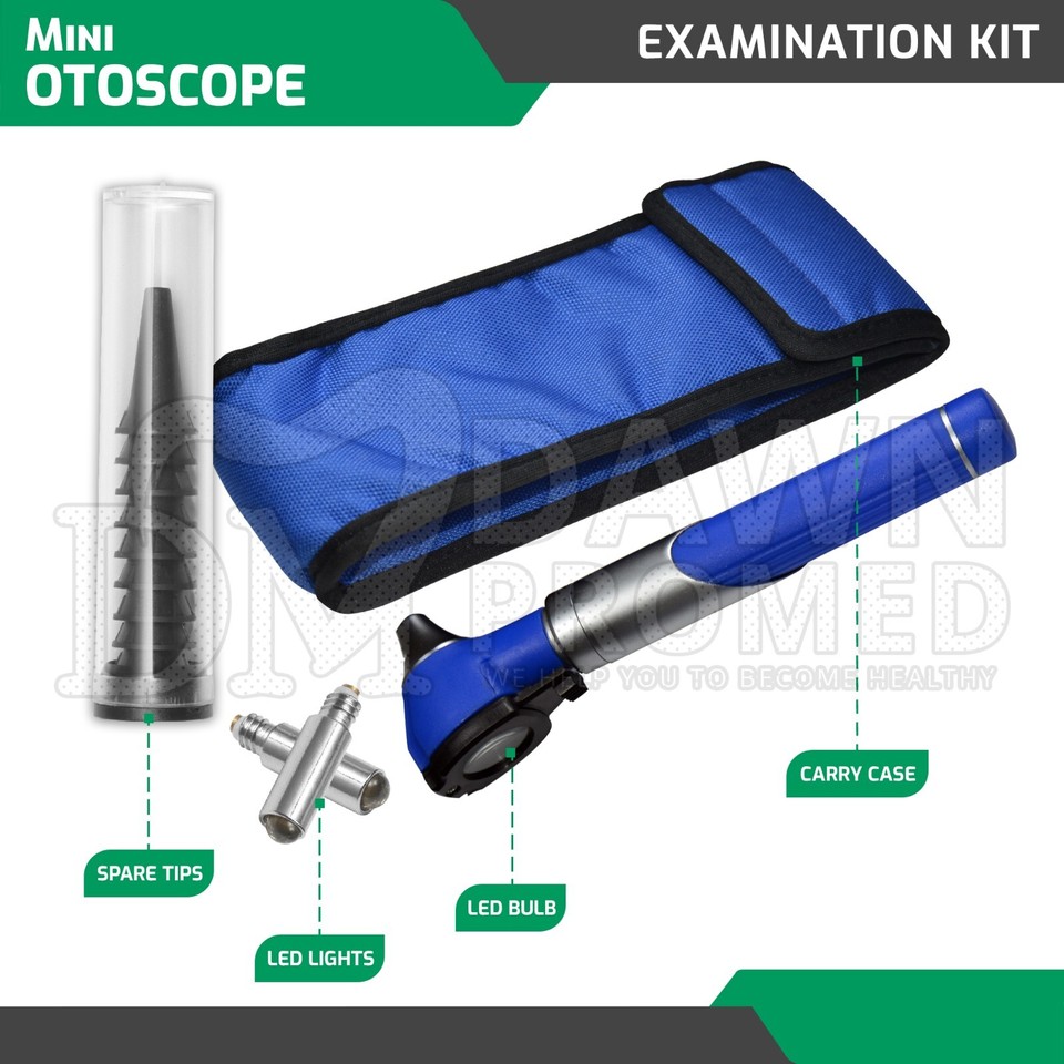 Fiber Optic Mini Pocket Otoscope Set LED Ear Scope Medical Diagnostic ...