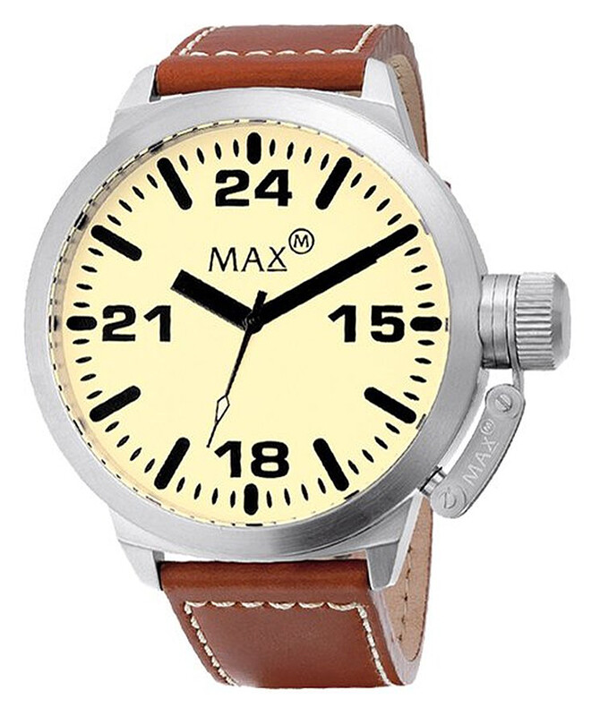 MAX THE CLASSIC WATCH 5ATM WR YELLOW DIAL S/STEEL CASE BROWN STRAP 36 ...