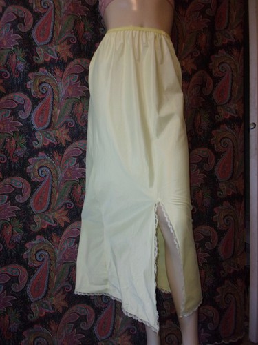 Vintage USA Yellow Taffeta Lace Slit Formal Half Slip Lingerie M | eBay