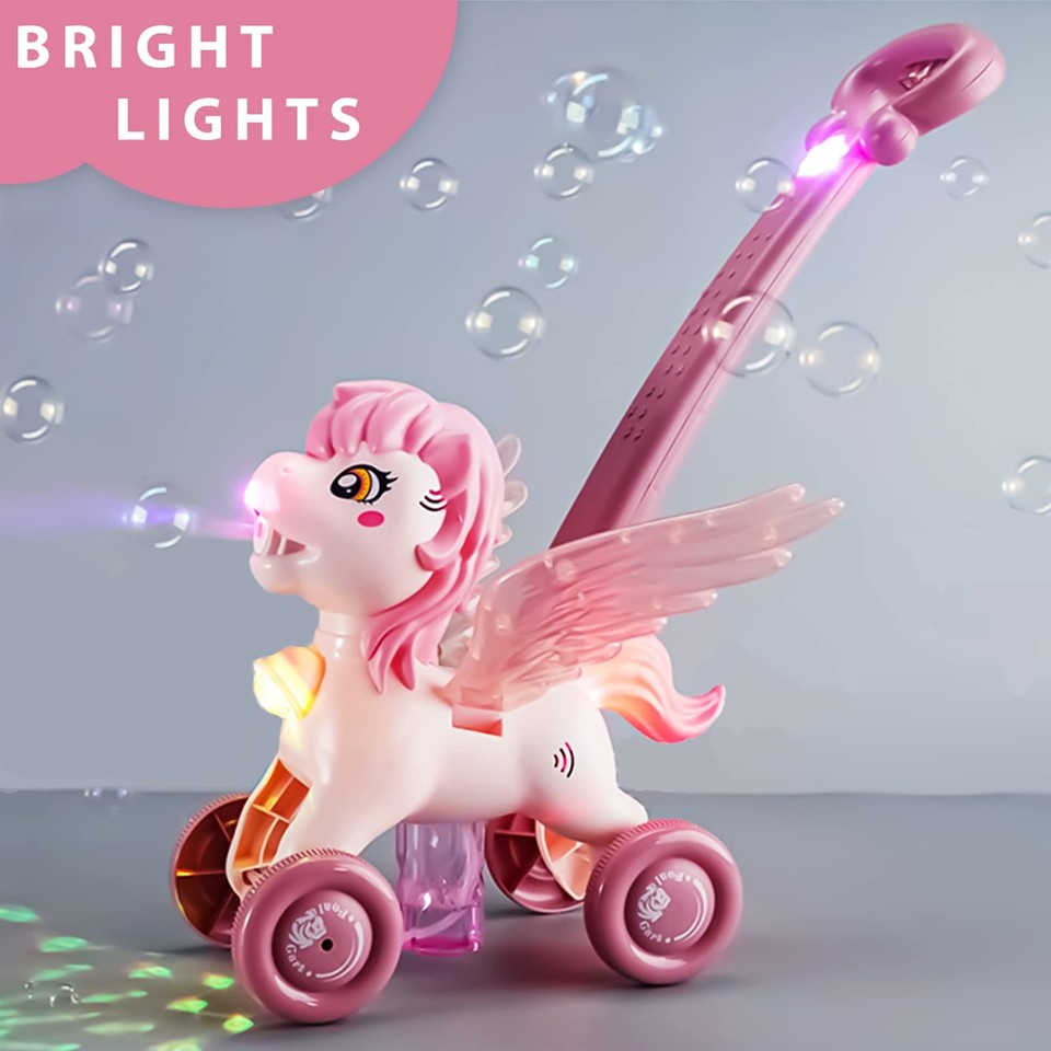 Pink Bubble Machine Blower Maker Lawn Mower Walking Toy Christmas ...