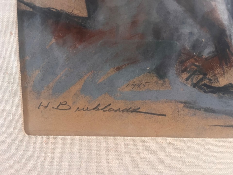 Hans Burkhardt Swiss-American Art Piece- matted-framed. Oil Pastels ...