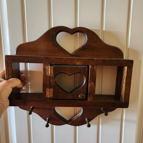 90's Cottage Core Wooden Wall Shelf with Heart Design and Hooks | eBay