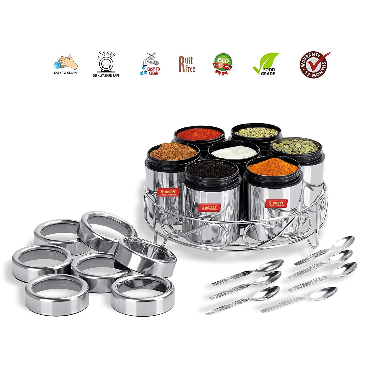New 7in1 Stainless Steel Masala Stand/Dry Fruit Stand with Stand and 7 ...