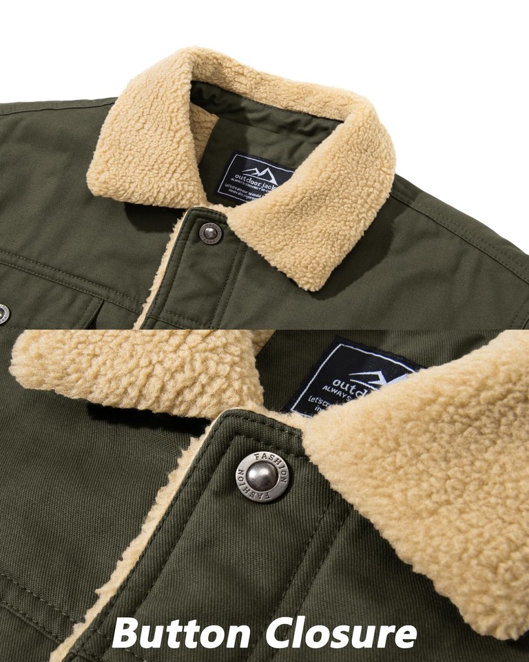Men's Winter Jackets Sherpa Fleece Lined Cargo Casual Thick Warm Bomber ...
