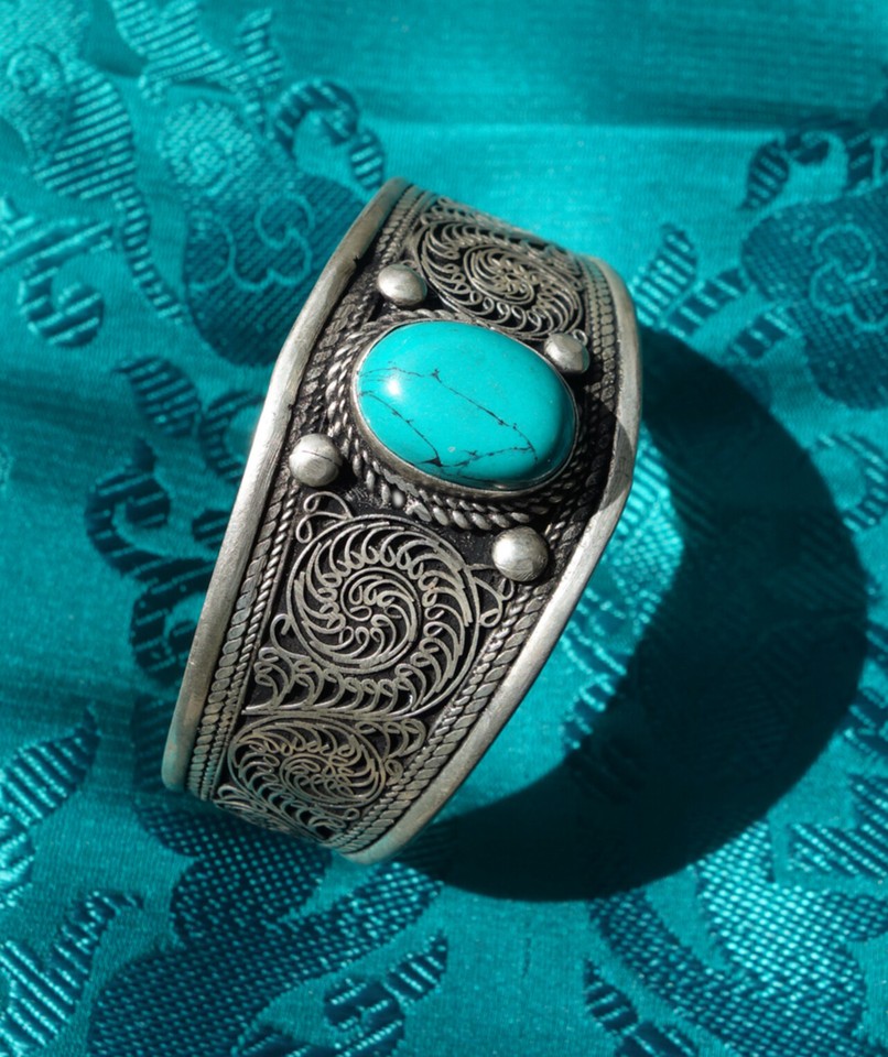 Meravigliosa Argento Bracciale IN Nepal Filigrana con Turchese | eBay