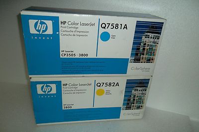 LOT-2 HP Toner Cartridge Cyan Yellow 6K Page 3800 CP3505 Q7582A Q7581A ...