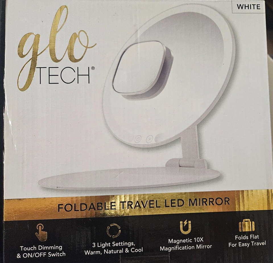 Glo Tech Foldable 8" Travel LED Mirror - Black & White - Open Box | eBay