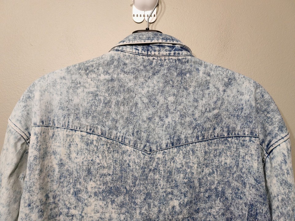 Lois Vintage Acid Wash Denim Shirt 100% Cotton Pearl Snap Mens Size ...