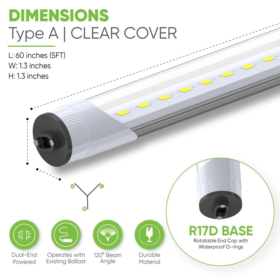 5 ft. R17D T12/HO LED Type A Plug & Play Replacement for 70/75W F60T12 ...