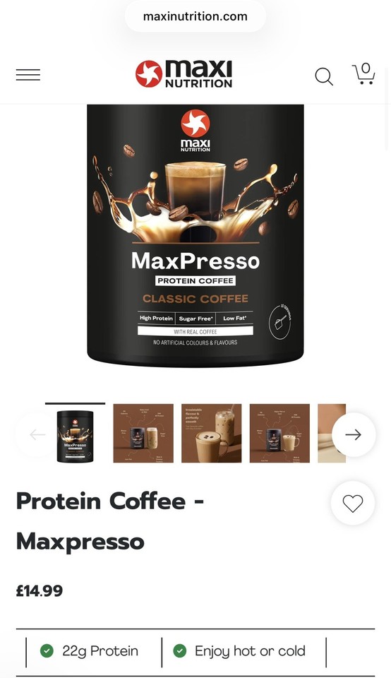 MaxiNutrition MaxPresso Classic Coffee | 22g Protein | Sugar-Free | Hot ...