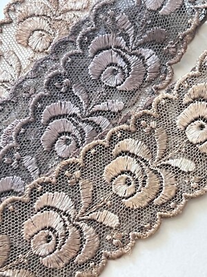 Antique French Embroidered Net Lace Trim Taupe XX965 | eBay