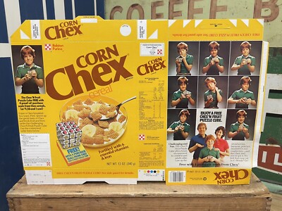 RARE 1982 Ralston Corn Chex Cereal Unused NOS 12 oz Box Flat w/Rubiks ...