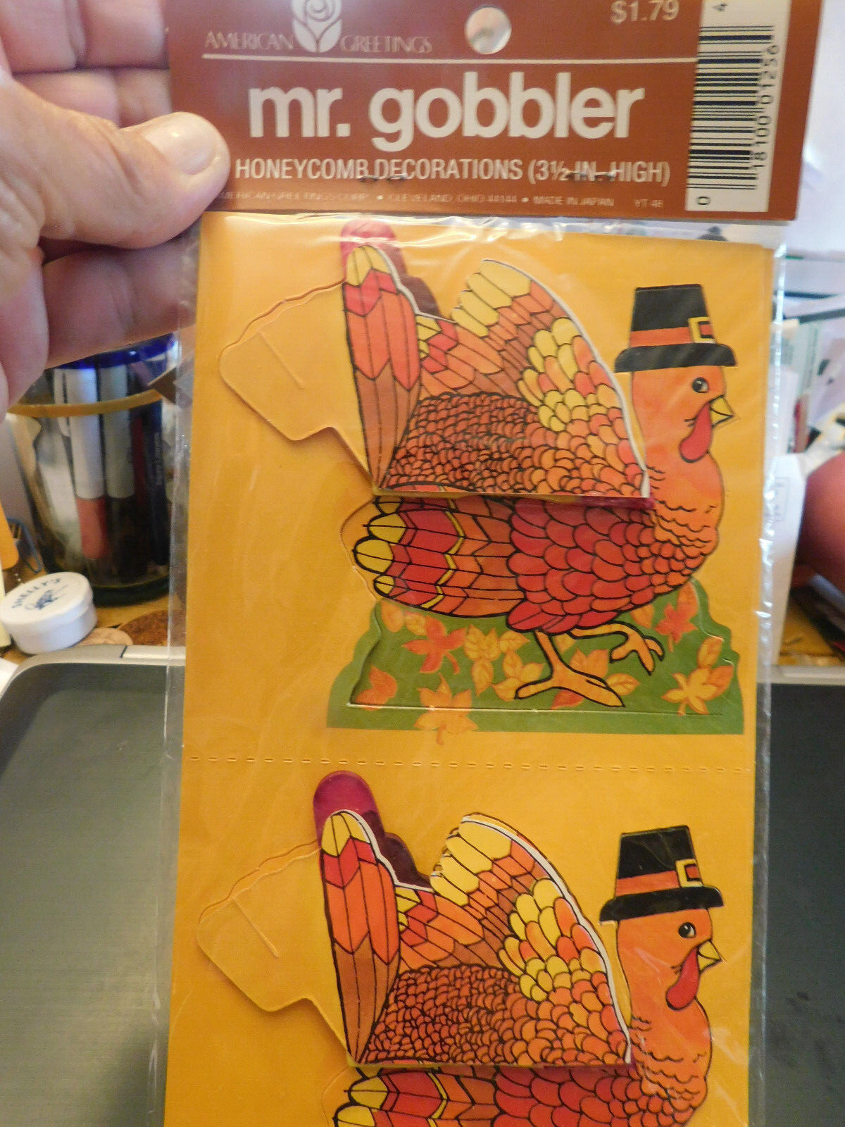 Vtg Mr Gobbler HONEYCOMB Decorations 3.5” T 4 In Pack Thanksgiving ...
