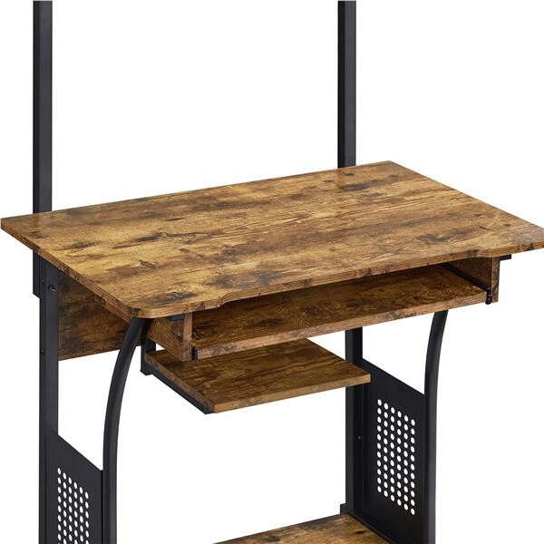 3 Tier Rolling Computer Desk w/Printer Shelf Keyboard Tray Rustic ...