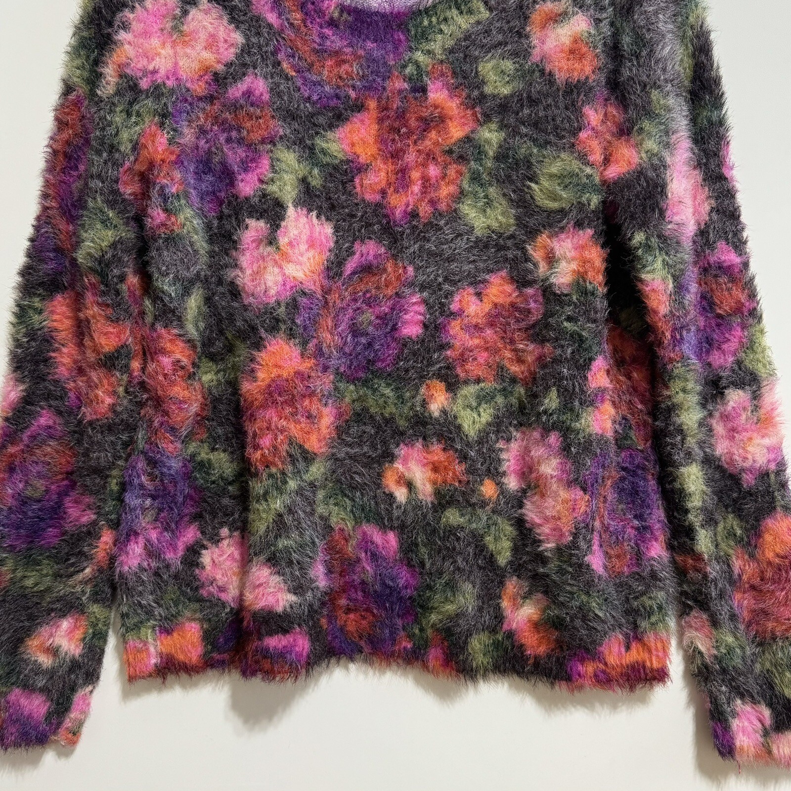 Anthropologie Ariel Eyelash Fuzzy Floral Print Sweate… - Gem