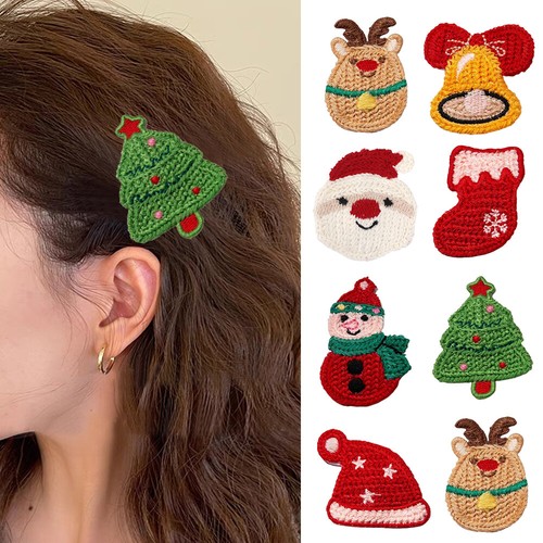 Hair Barrettes, Hair clips Christmas Theme 100% Handiwork Knitted ...