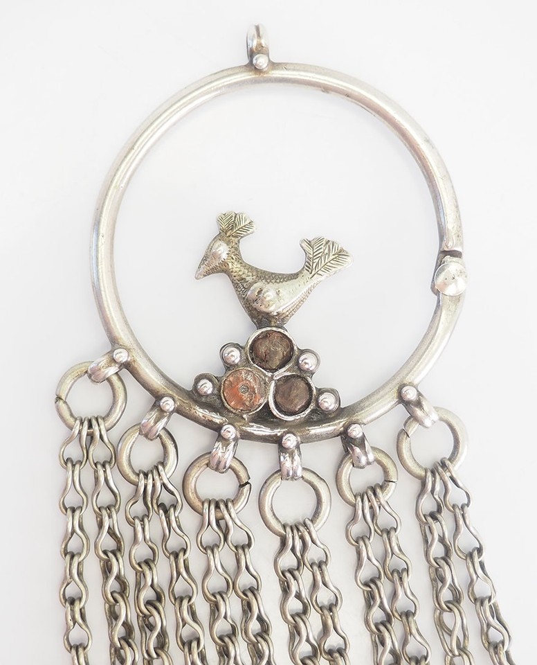 Antique Jhumar ? silver and coral Peacock bird dangle head jewelry ...