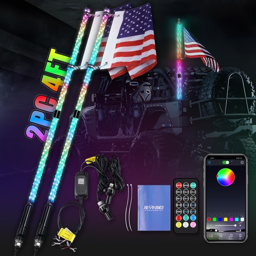 2X 4FT RGB LED Whip Neon Light App Remote Control Signal Lights For ...