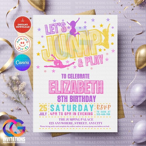 EDITABLE Jumping Birthday Party Trampoline Invitation Template, Instant ...