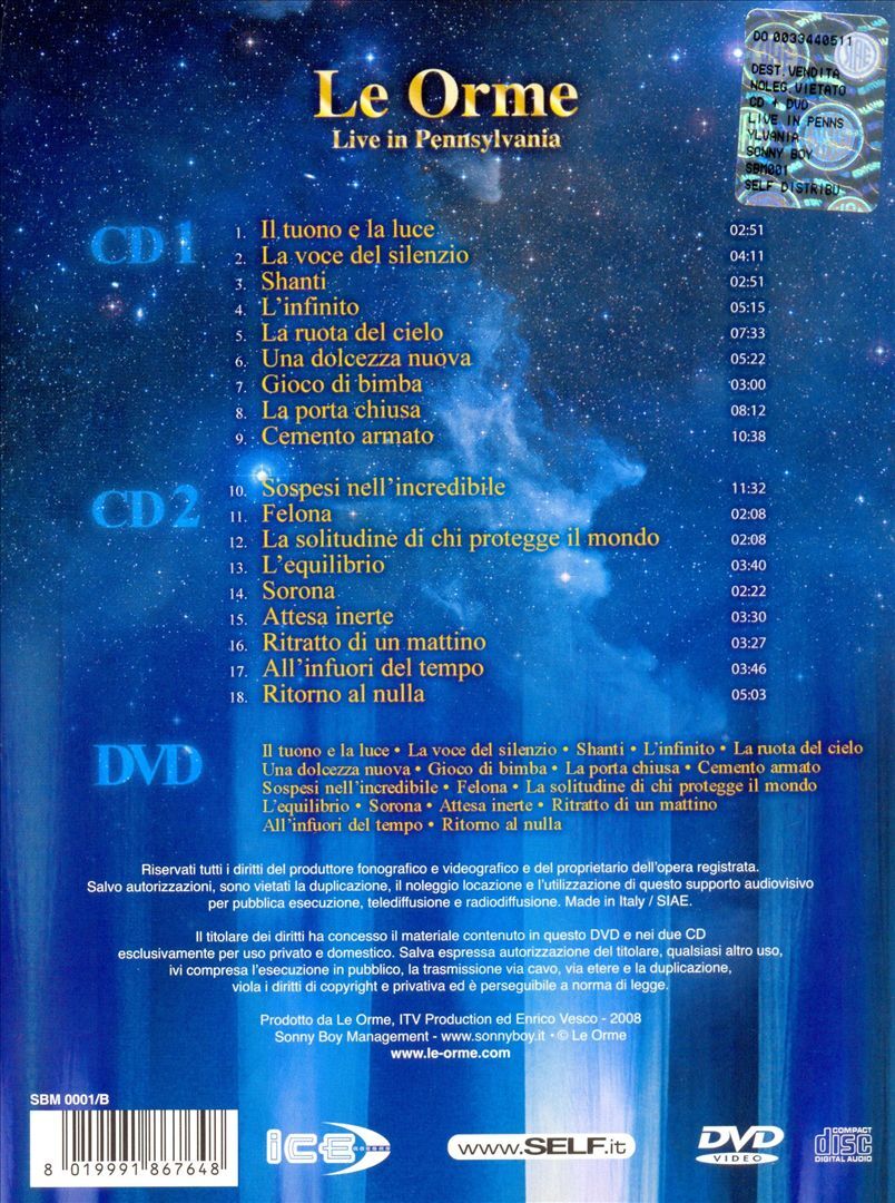 LE ORME LIVE IN PENNSYLVANIA [DVD/CD] NEW CD 8019991867648| eBay