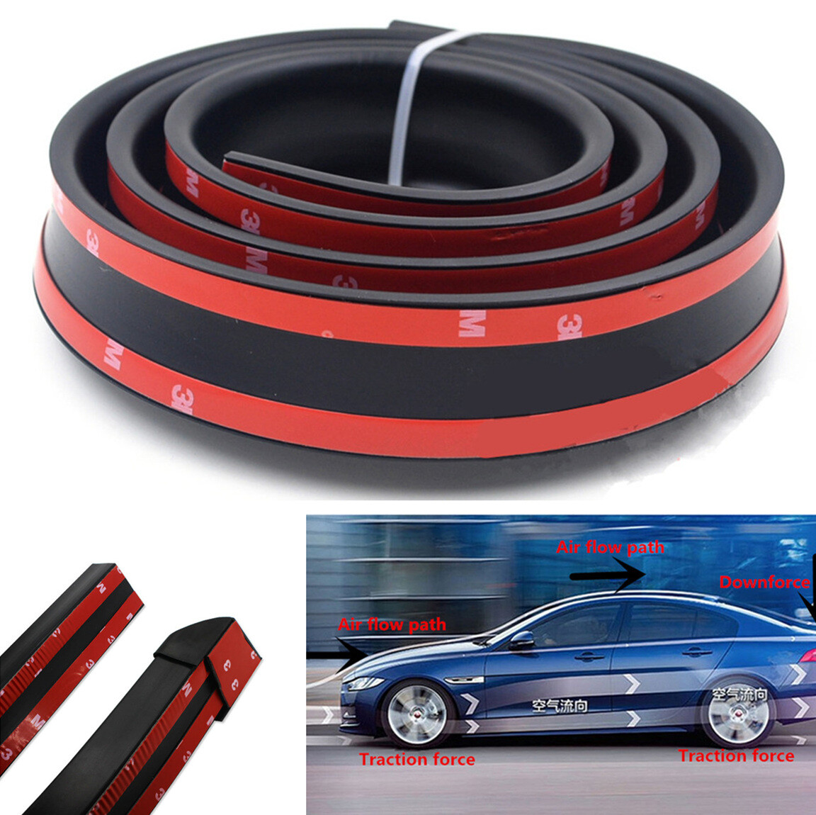 4.9ft Black Rubber Spoiler Strip for Racing Car Roof Hatch Gate Trunk ...