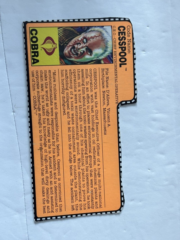 GI JOE COBRA CESSPOOL 100% COMPLETE W/FILE CARD ARAH Near MINT 1992 | eBay
