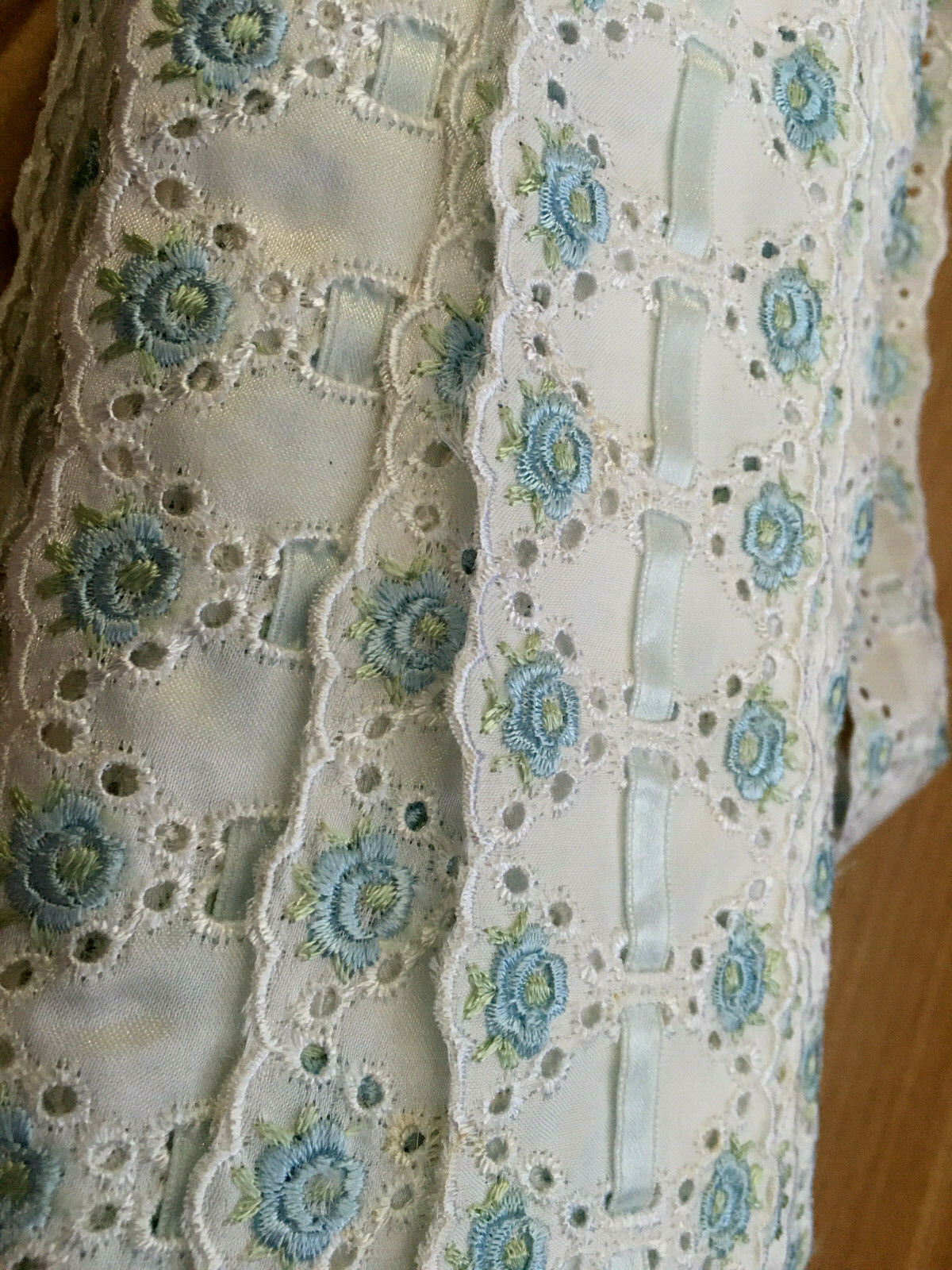 4 1/2 YDS~1970s BRODERIE ANGLAISE Ribbon Satin Trim~2 1/4"=55MM~BLUE ...