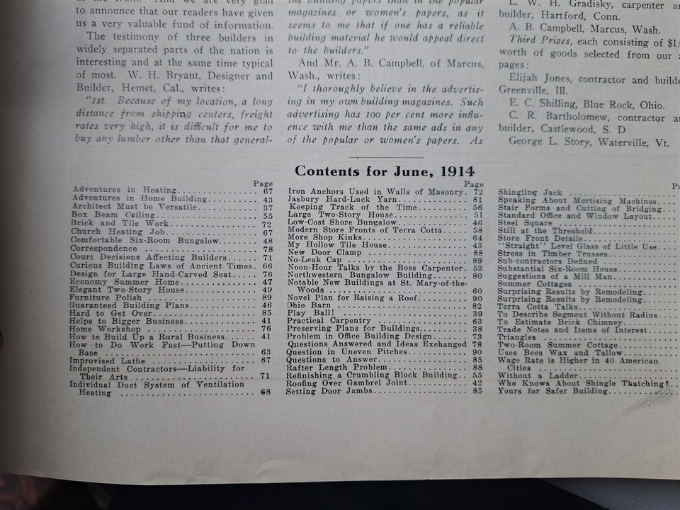 American Carpenter and BUILDER Magazine - June 1914 Issue, House Plans ...