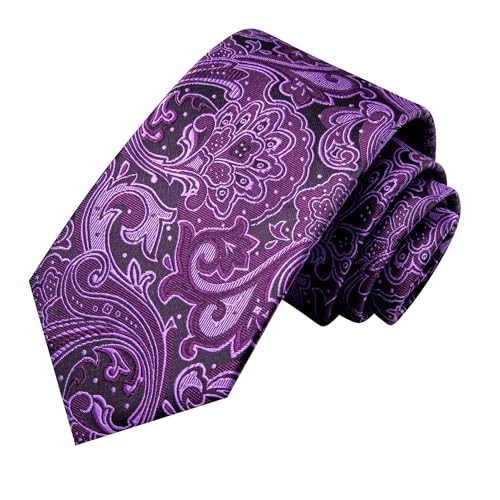 Men's Tie Lapel Pin Set Pocket Square Cufflinks Formal Black Purple ...