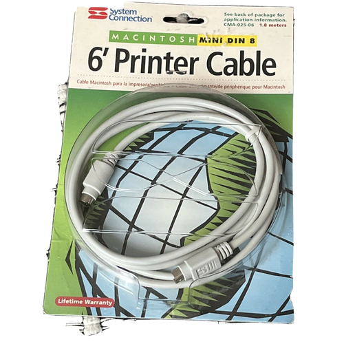 macintosh mini din 8 6" printer cable system connection vintage 1995 ...