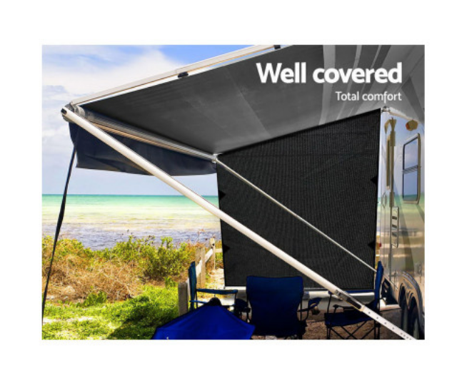 Black Caravan End Wall Privacy Screen RV Sunscreen Sun Shade Roll Out ...