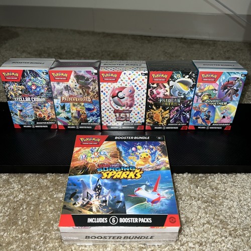 (6) Pokemon Booster Bundle LOT - 151 Paldean Fates Paldea Crown Surging ...