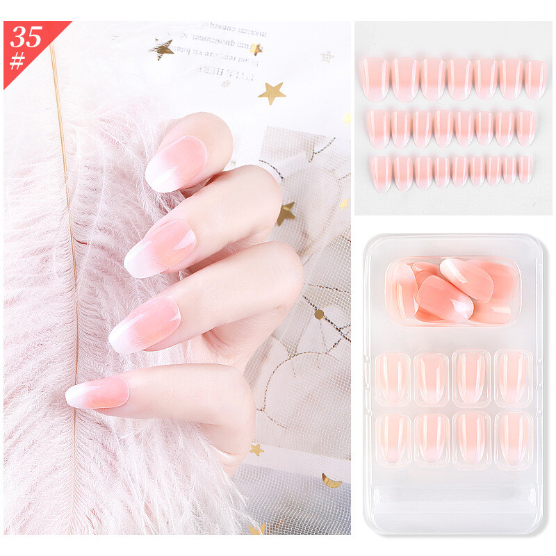 24 Medium/ Short False Nails French Manicure Fake Tips Press On Full ...