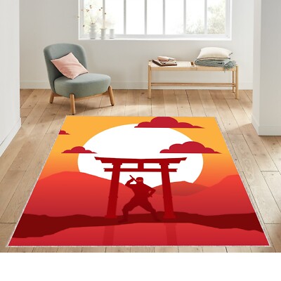 Traditional Ninja Warrior, Flat Design Rug, Ninja Decor Rug, Blood Rug ...