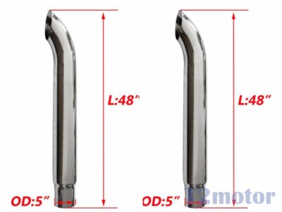 2PCS Chrome 6"-5" OD Semi Truck Curved Pipe 48" Length Exhaust Stack ...