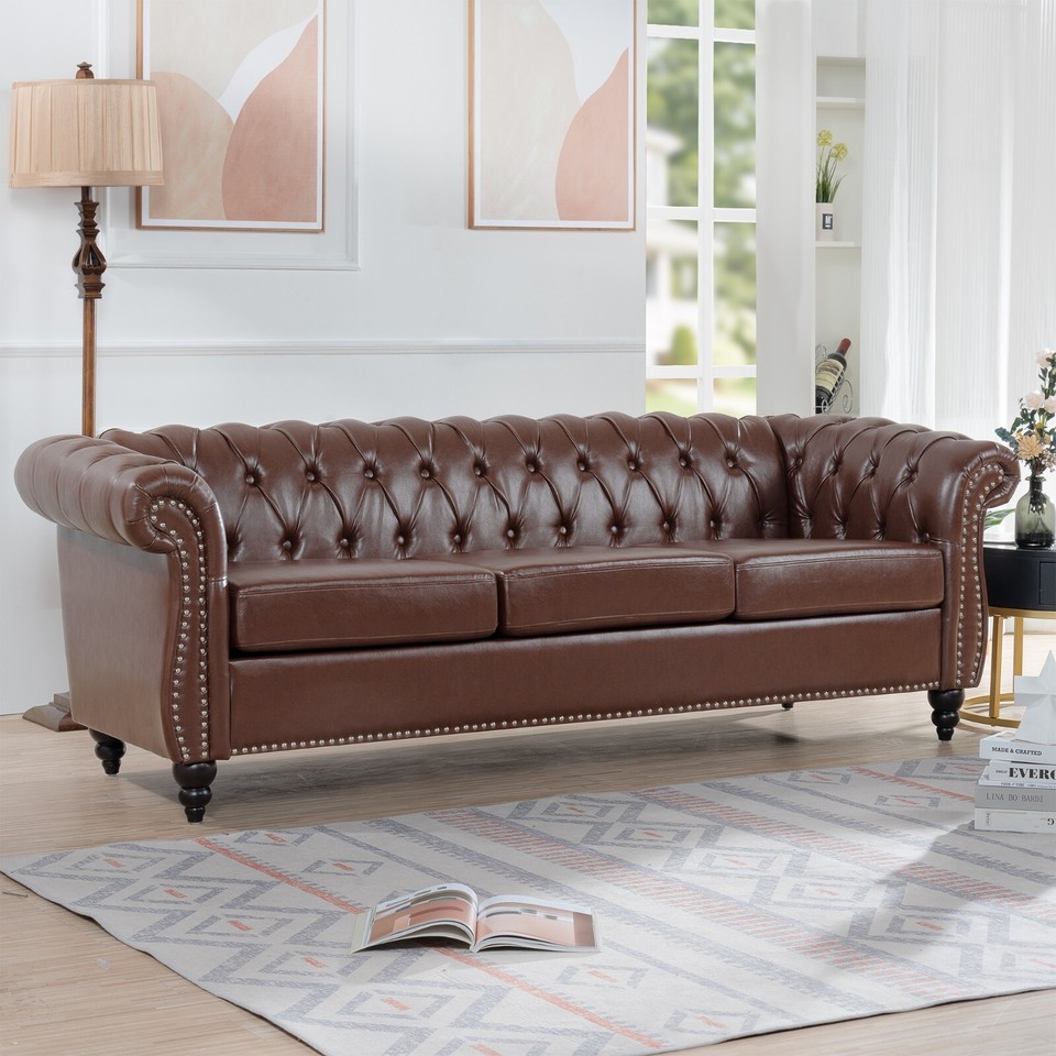 Tufted Chesterfield 3 Seater Sofa + Single Arm Sofa Optional,Fine PU ...