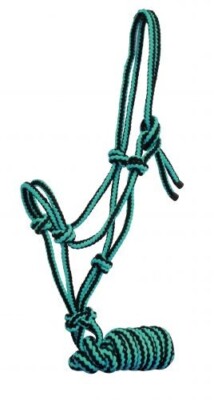 Teal + Black Braided Nylon Rope Halter w/ Lead Rope Cob / Lg Pony Size ...
