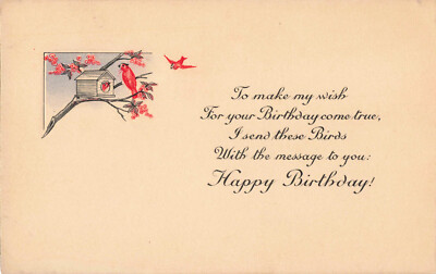 Postcard Happy Birthday Wish Birds Message Bird House posted DB | eBay