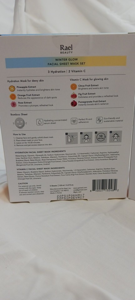 Rael Limited Edition Winter Glow Facial Sheet Mask Gift Set, 5 Count 2 ...
