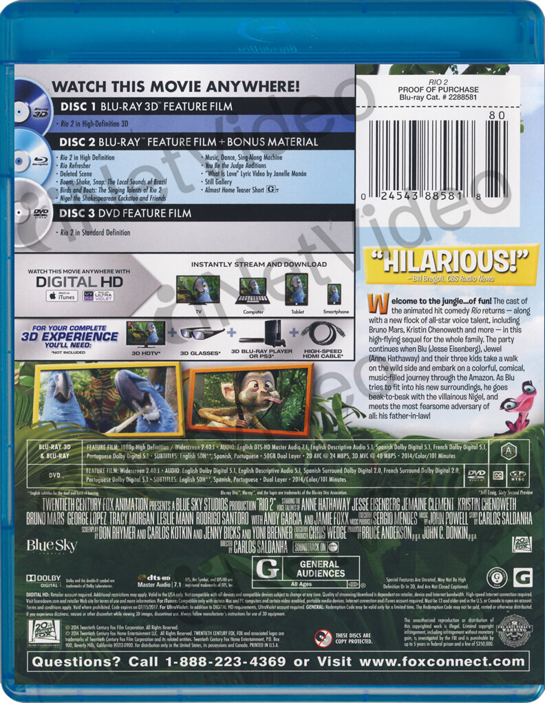 Rio 2 Blu Ray 3d RIO 2 3D Blu Ray 2014