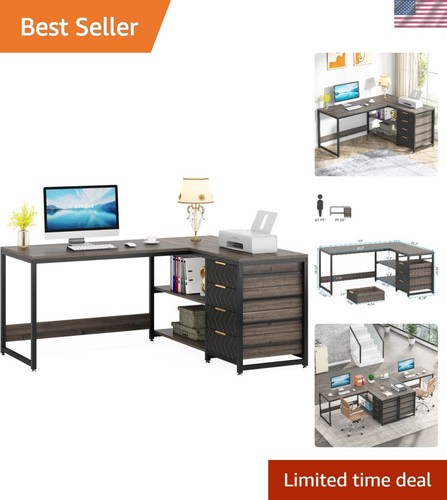 Heavy-Duty 59-Inch L-Shaped Desk: 4 Drawers & 2 Shelves for Smart ...