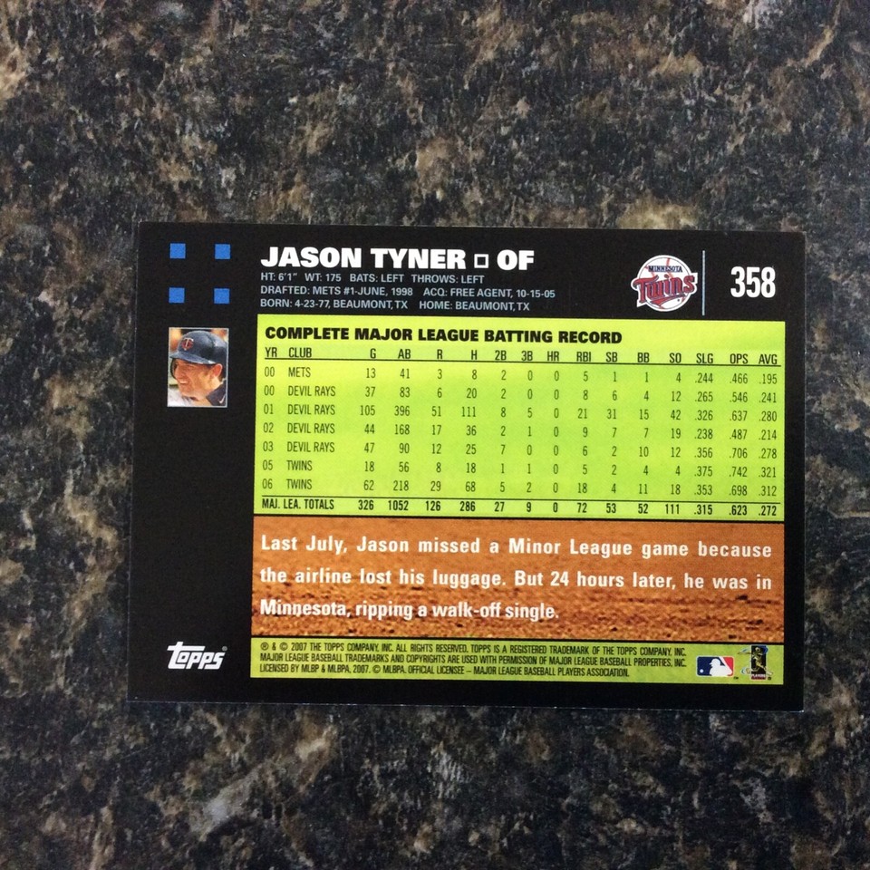 2007 Topps #358 Jason Tyner Minnesota Twins | eBay