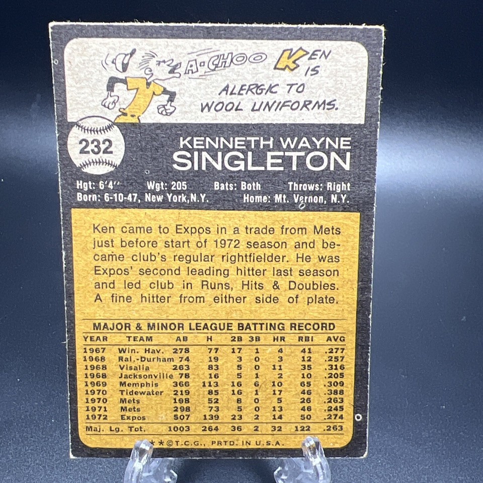 1973 Topps #232 Ken Singleton - Montreal Expos 🔥MINT🔥FREE SHIPPING 🔥 | eBay